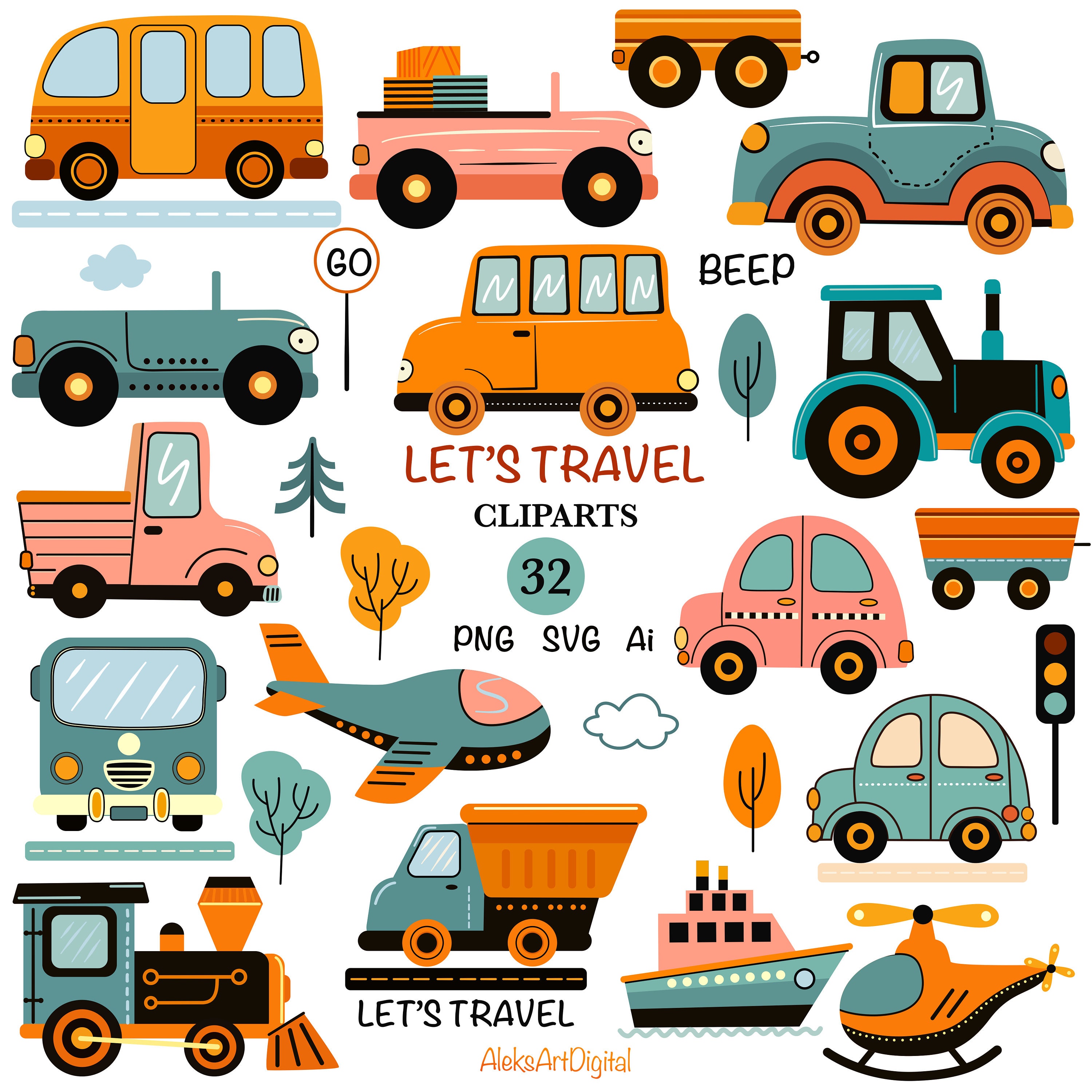 Cars Bundle PNG, Children's Transport Clip Art SVG Digital Images High ...