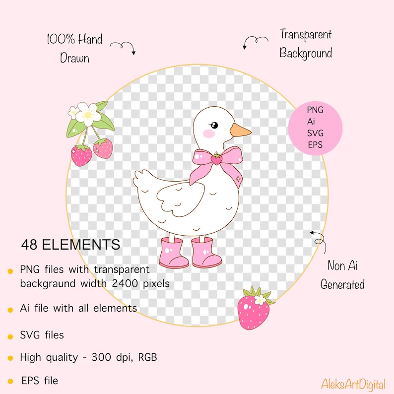 Strawberry Coquette Goose Clipart: Groovy Summer Vector (48 SVG PNG) - Etsy