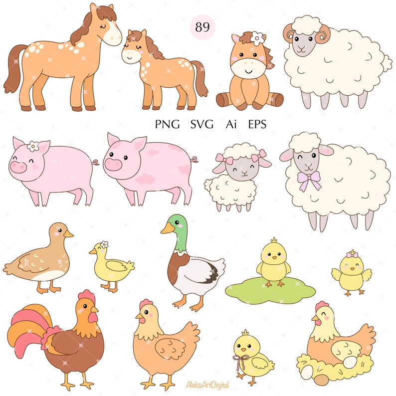 Happy Farm Clipart PNG, Farm Animals SVG, Hand Drawn Barn Tractor ...
