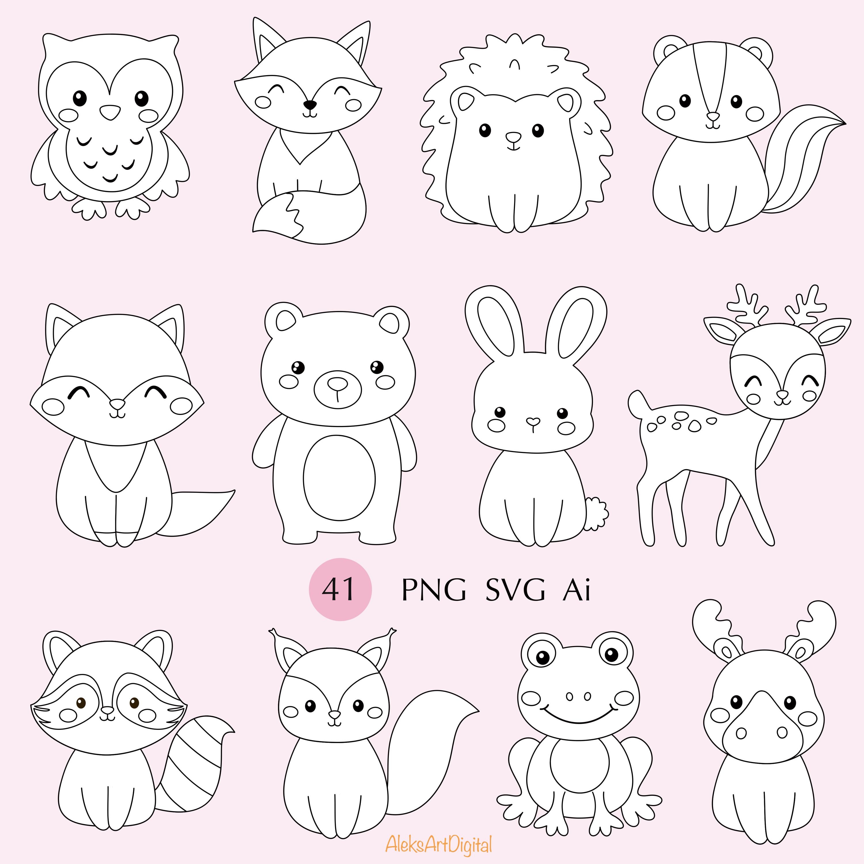 Woodland Animals Clipart Bundle: SVG, PNG, Forest Outlines (digital ...