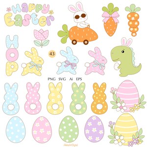 Easter Clipart: Bunny, Chick, Eggs - Pastel Spring PNG SVG (digital ...