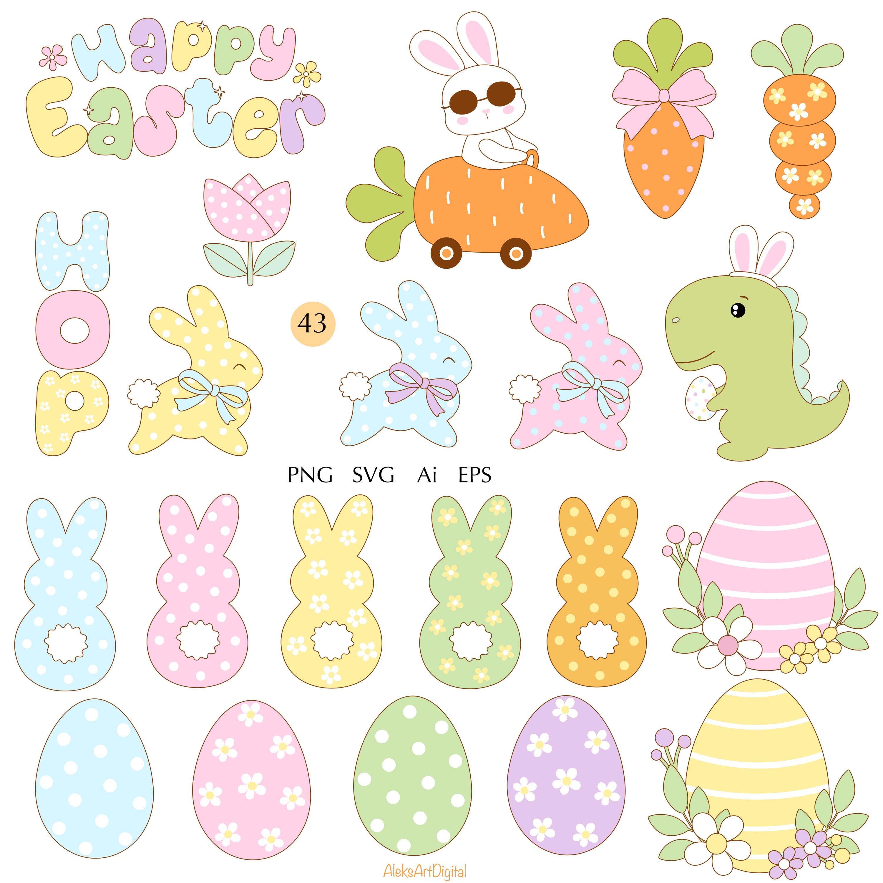 Easter Clipart: Bunny, Chick, Eggs - Pastel Spring PNG SVG (digital ...