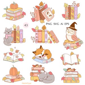 Fall Bookish Clipart 43 SVG Autumn Reading Png Cozy Readers Png Cozy ...