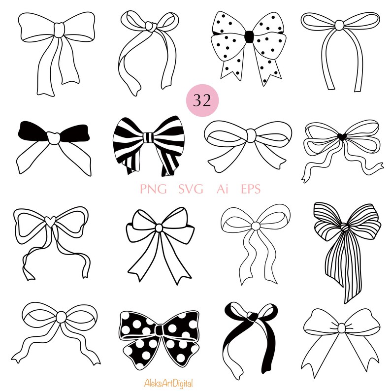 Coquette Black Bows Clipart: Girly Hair Ribbons (PNG, SVG, Ai, EPS) - Etsy
