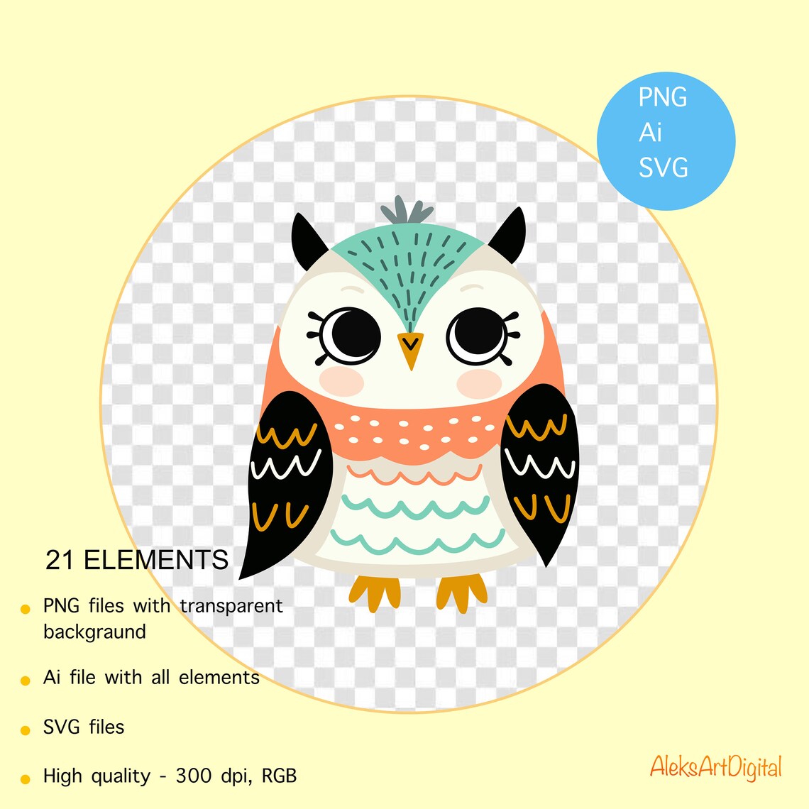 Vector Clipart of Adorable Cute Owls With Different Patterns and Colors ...