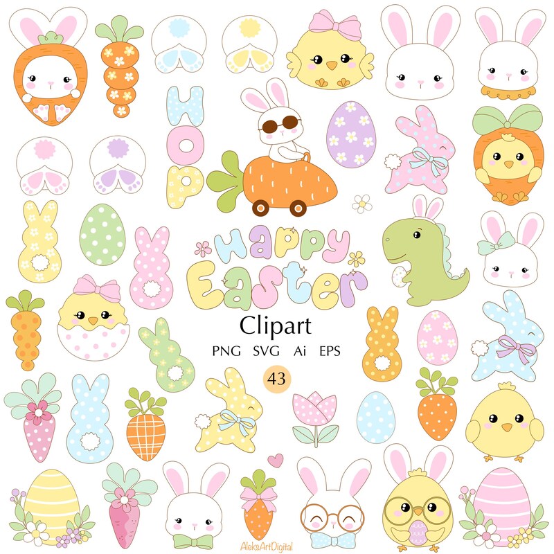 Easter Eggs Clip Art Kawaii - Etsy