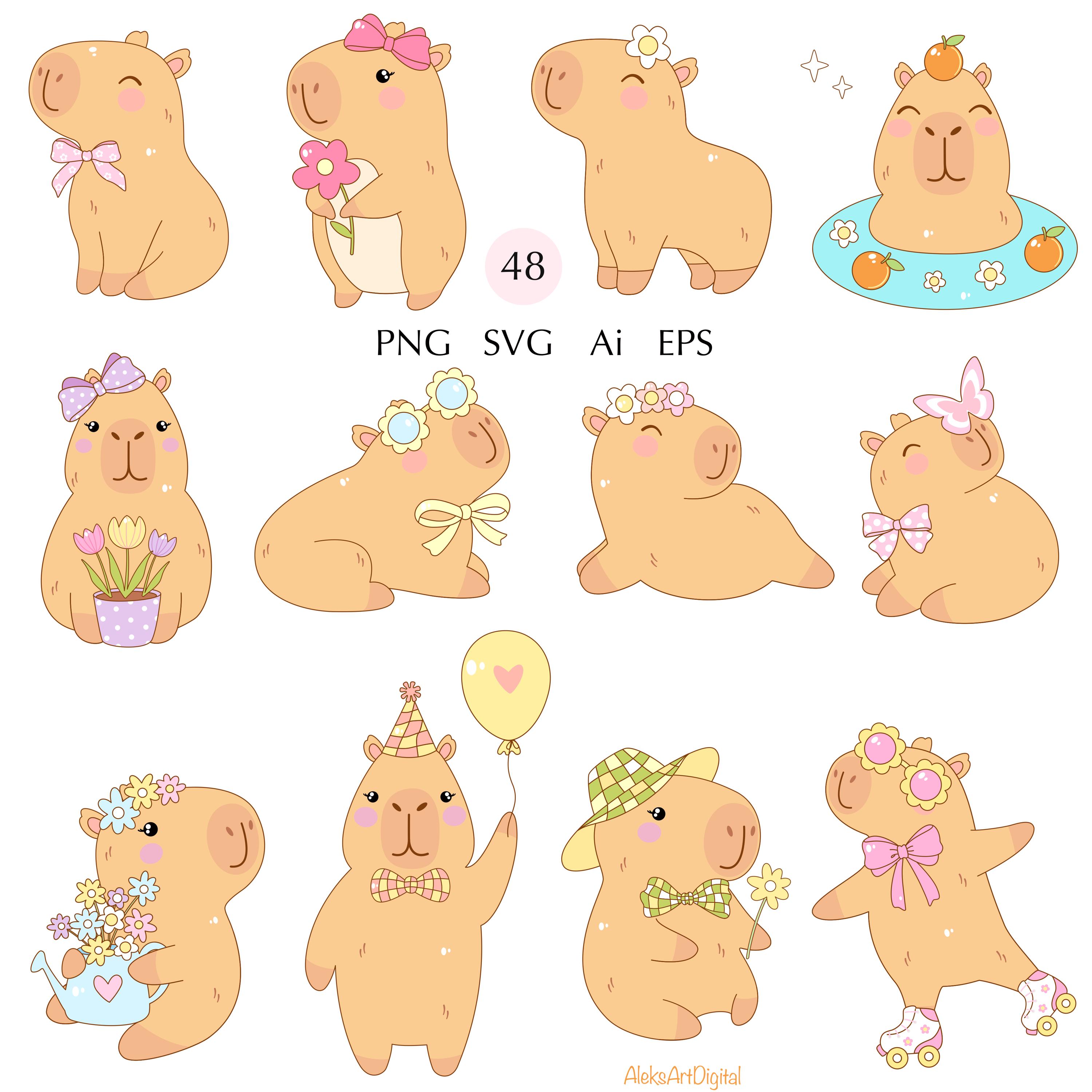 Retro Spring Capybara 48 SVG Pastel Colors, Cute Groove Cartoon Baby ...