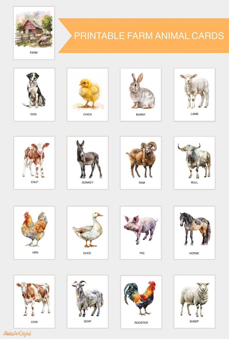 Printable Farm Animals Flashcards GPEG Montessori Flash Cards PDF ...