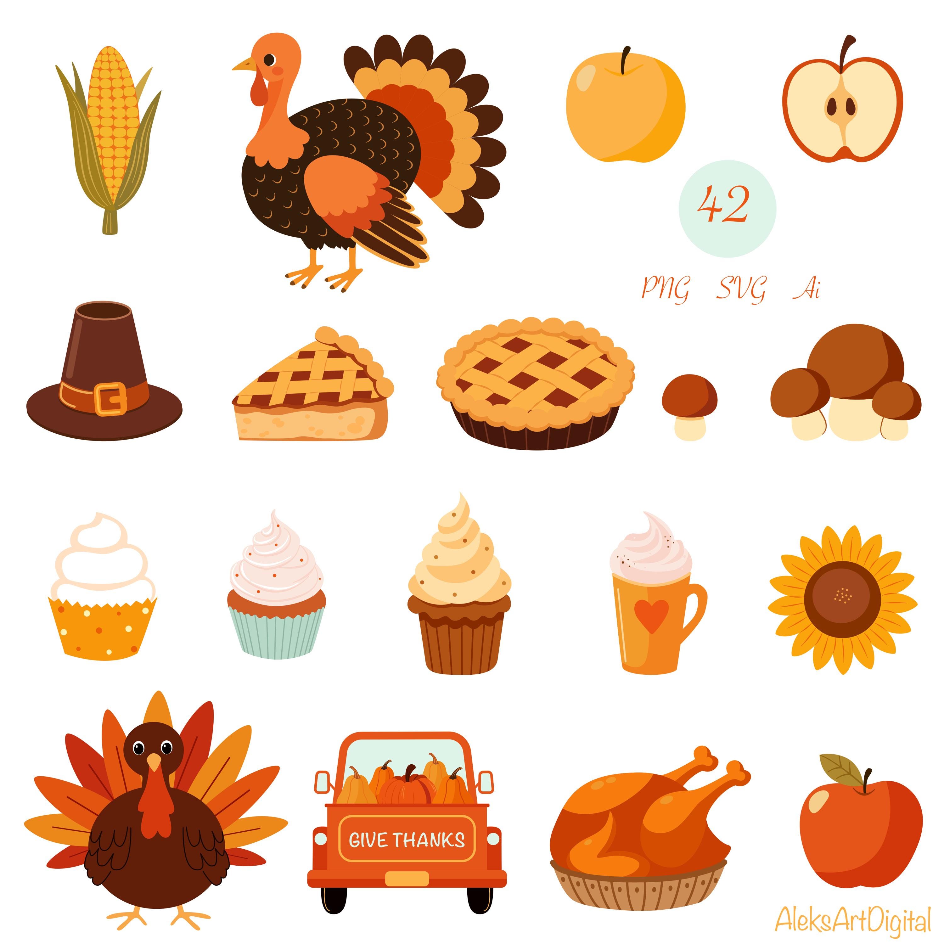 Thanksgiving Clipart: Autumn Graphic Elements, Vector Bundle (PNG, SVG ...