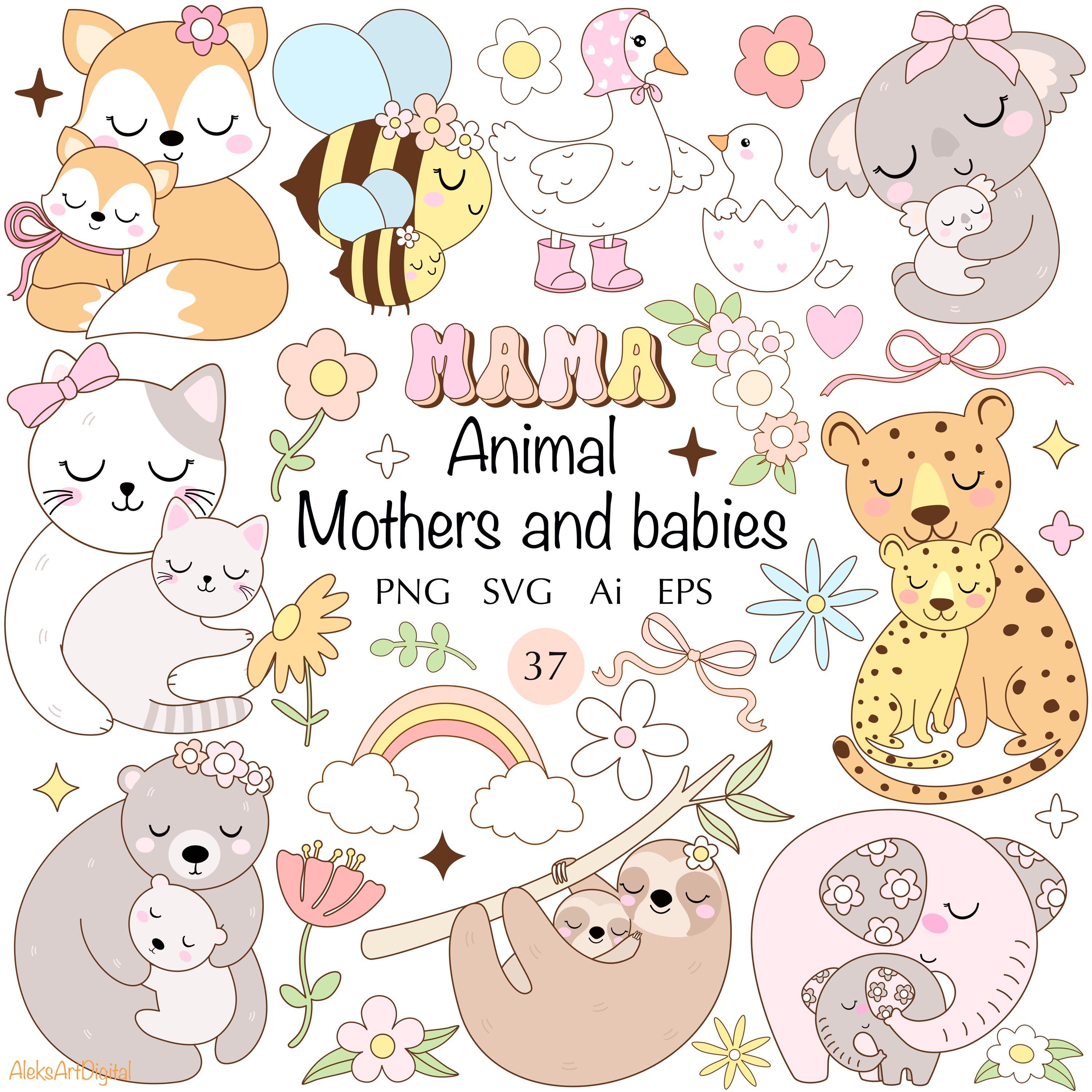 Retro Animal Moms and Babies Clipart: Groovy SVG Bundle (37 Files) - Etsy