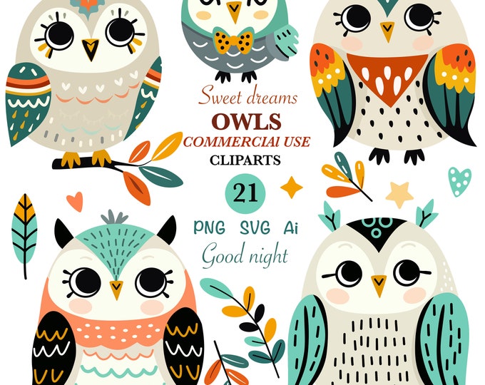 Cute Baby Owls Clipart - Watercolor, Pngs, Cute Owls, Fantasy Clipart ...