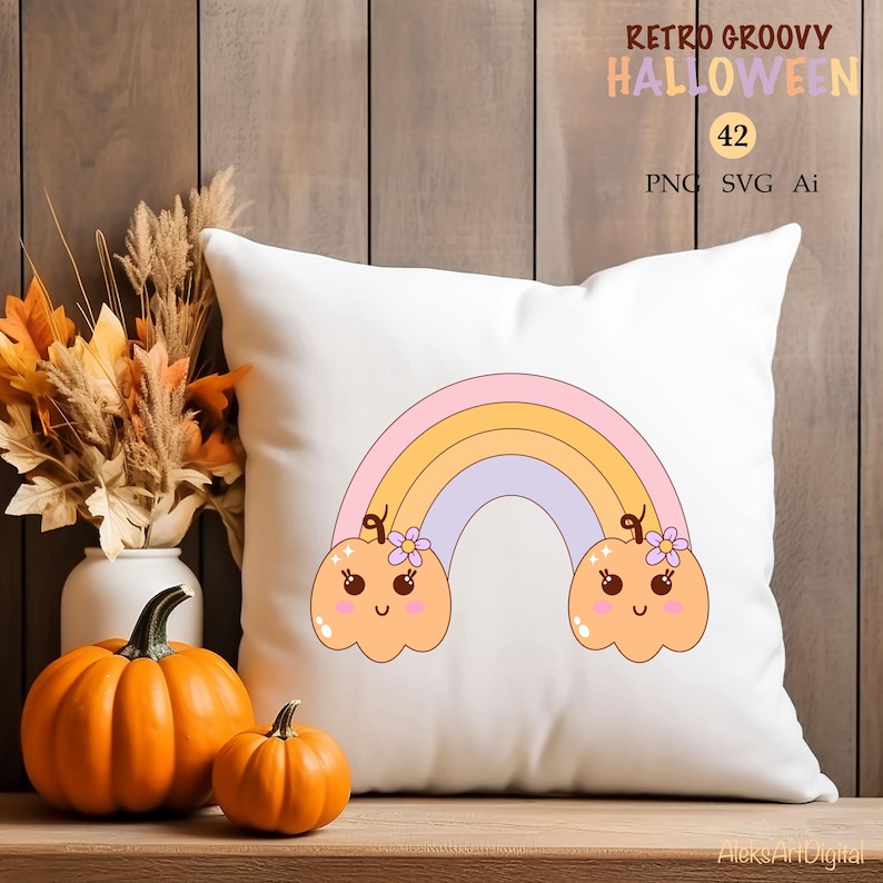 Retro Groovy Halloween Clipart: 70s Style Graphics (PNG, SVG, Ai) - Etsy