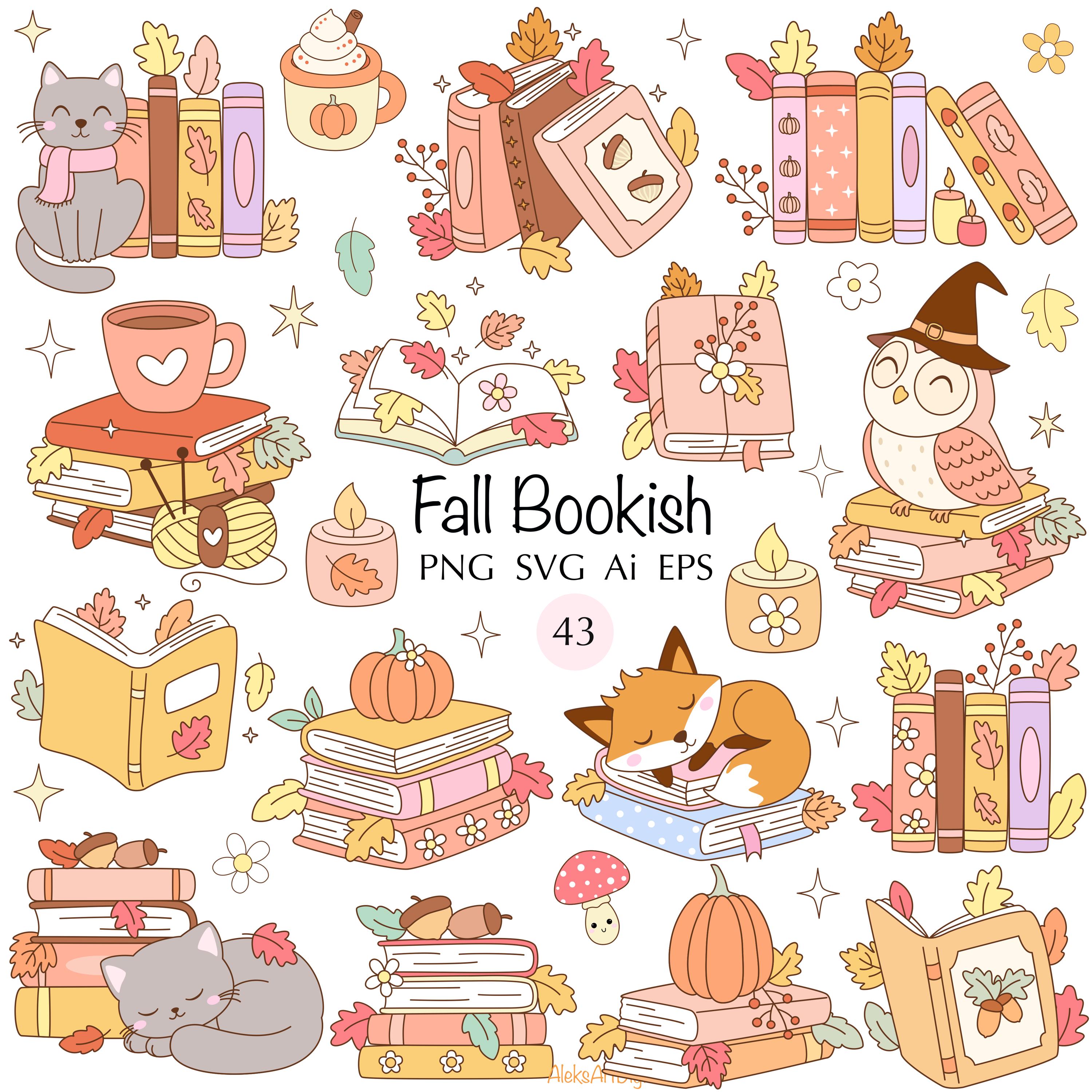 Fall Bookish Clipart 43 SVG Autumn Reading Png Cozy Readers Png Cozy ...