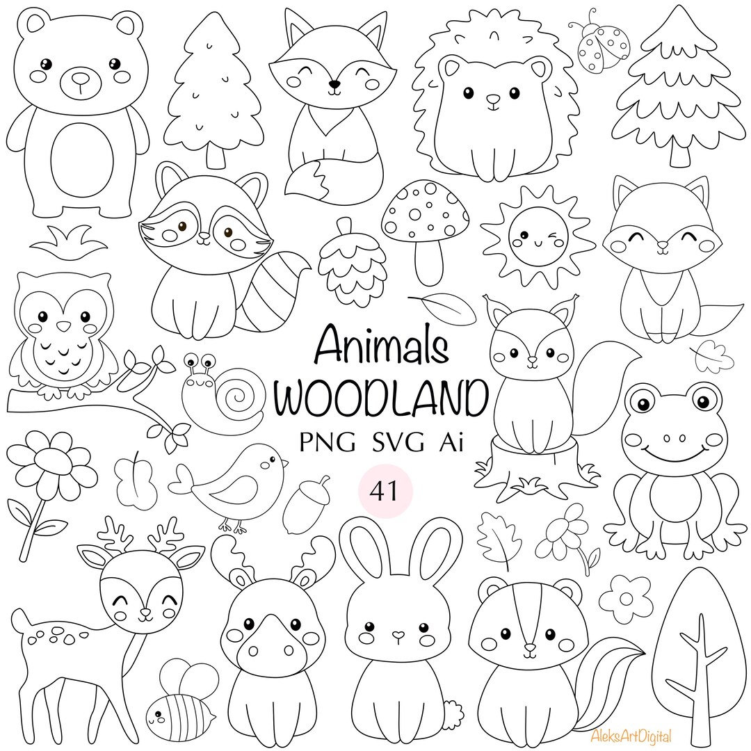 Woodland Animals Clipart Bundle: SVG, PNG, Forest Outlines (digital ...