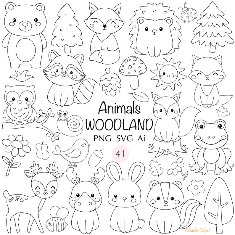 Woodland Animals Clipart Bundle: SVG, PNG, Forest Outlines (digital ...