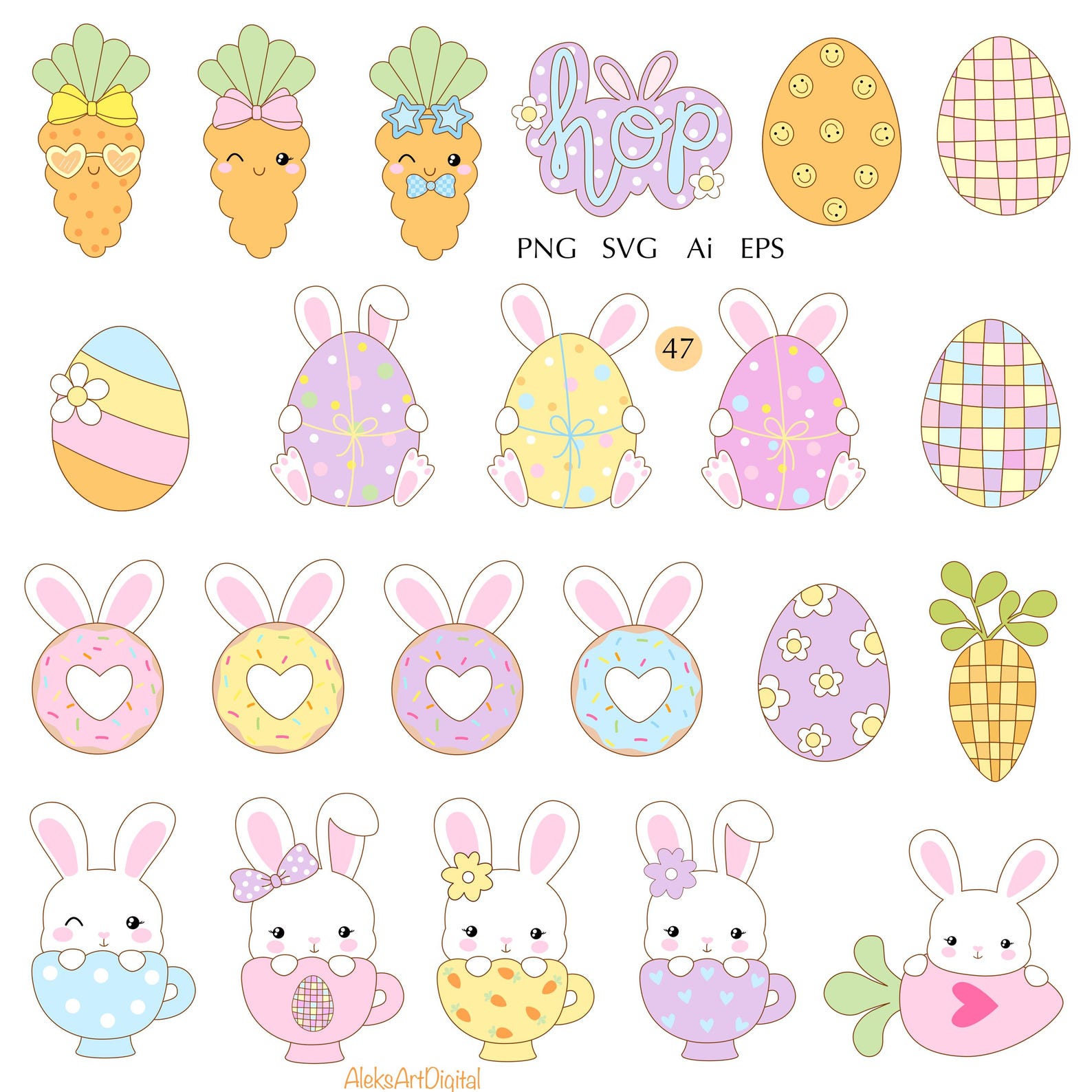 Groovy Easter Bookish Clipart: Pastel Bunnies, Books, Eggs (digital ...