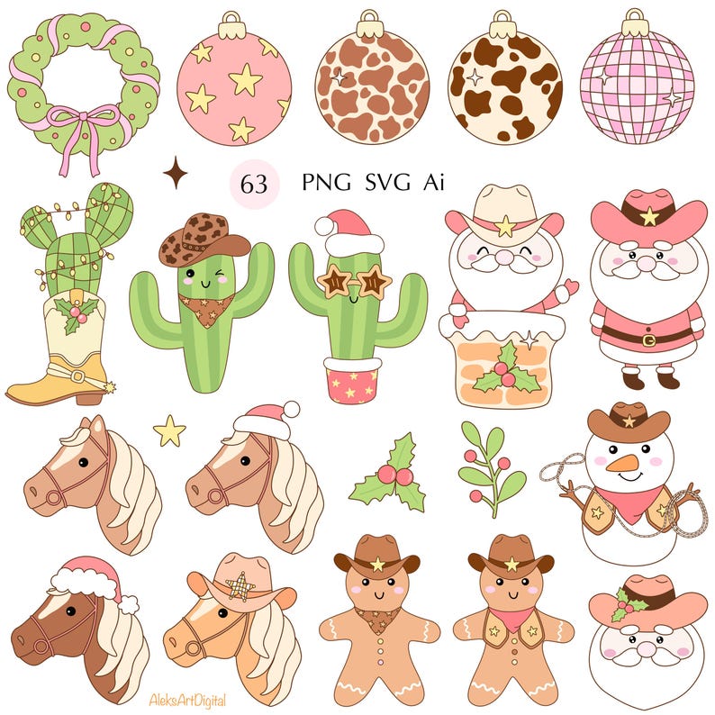 Cowboy Christmas Clipart: Western Holiday PNG SVG Ai (63 Elements) - Etsy