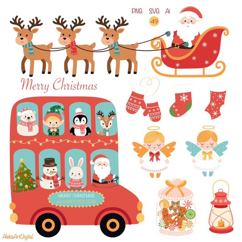 Cute Christmas Clipart, New Year Animals, Window Decor (SVG, PNG) - Etsy