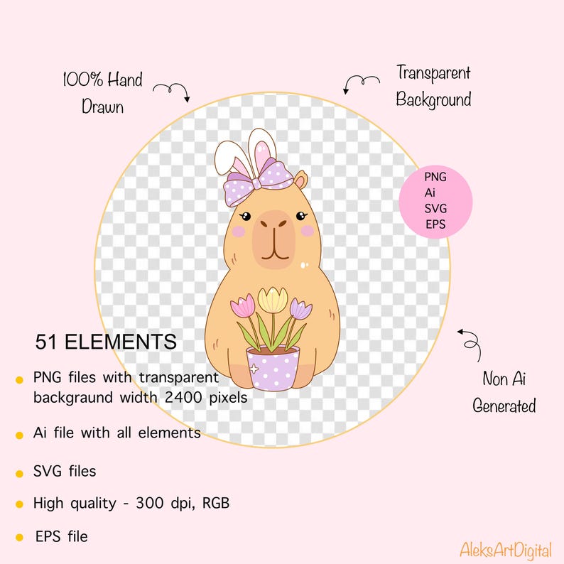 Easter Capybara 51 SVG Clipart Retro Groovy Spring Cute Kawaii Capybara ...