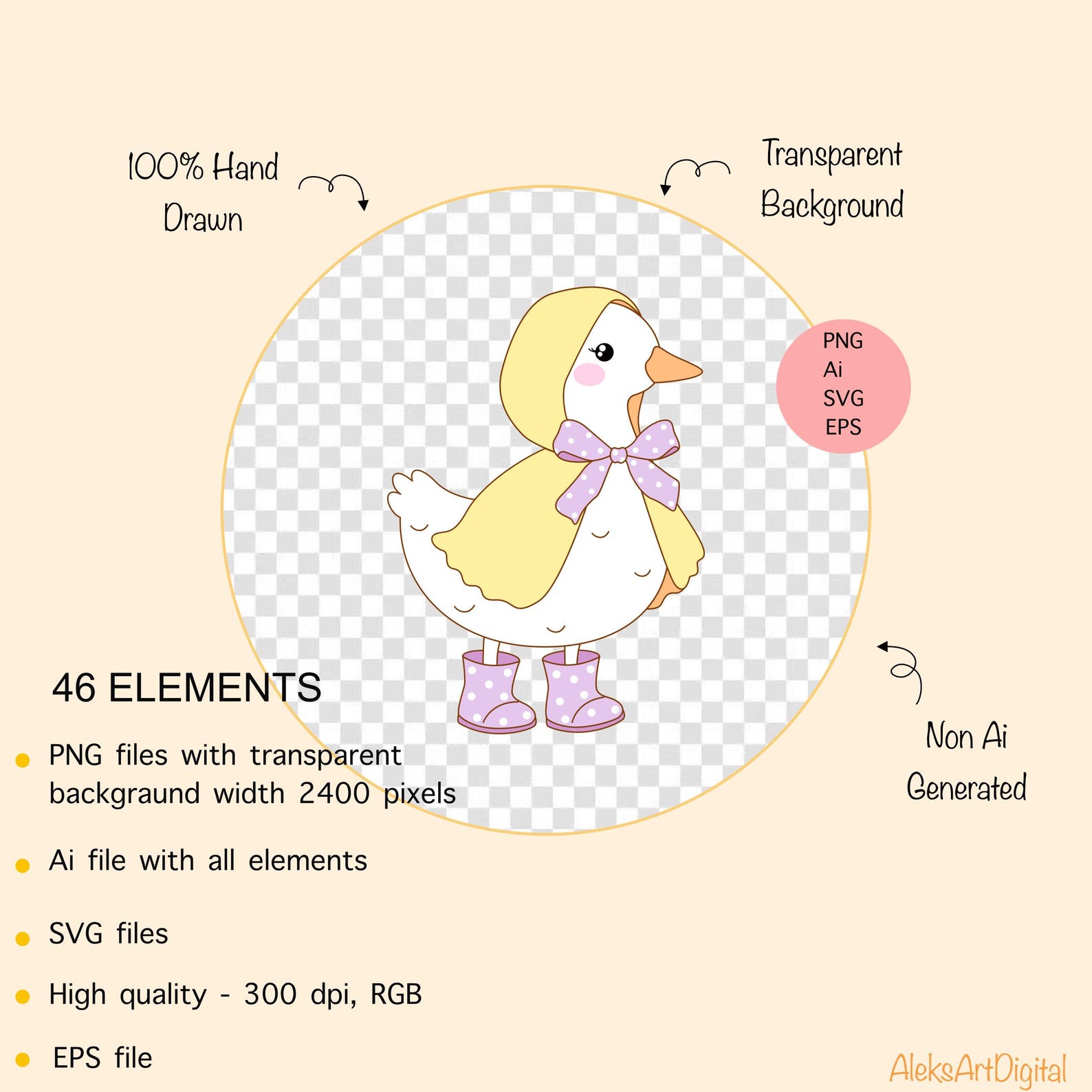 Cute Groovy Silly Goose Clipart Set 46 SVG PNG in Soft Pastel Colors ...