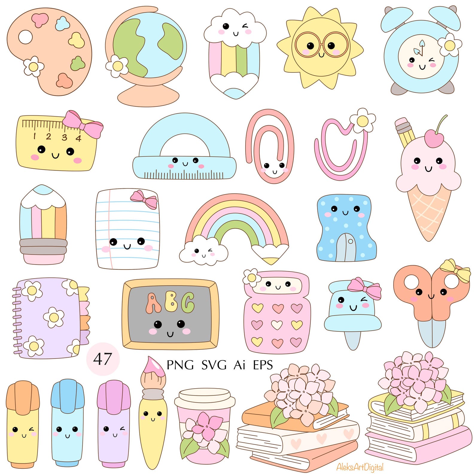 School Supplies Pastel 47 SVG Clipart Kids School Design Art Education ...