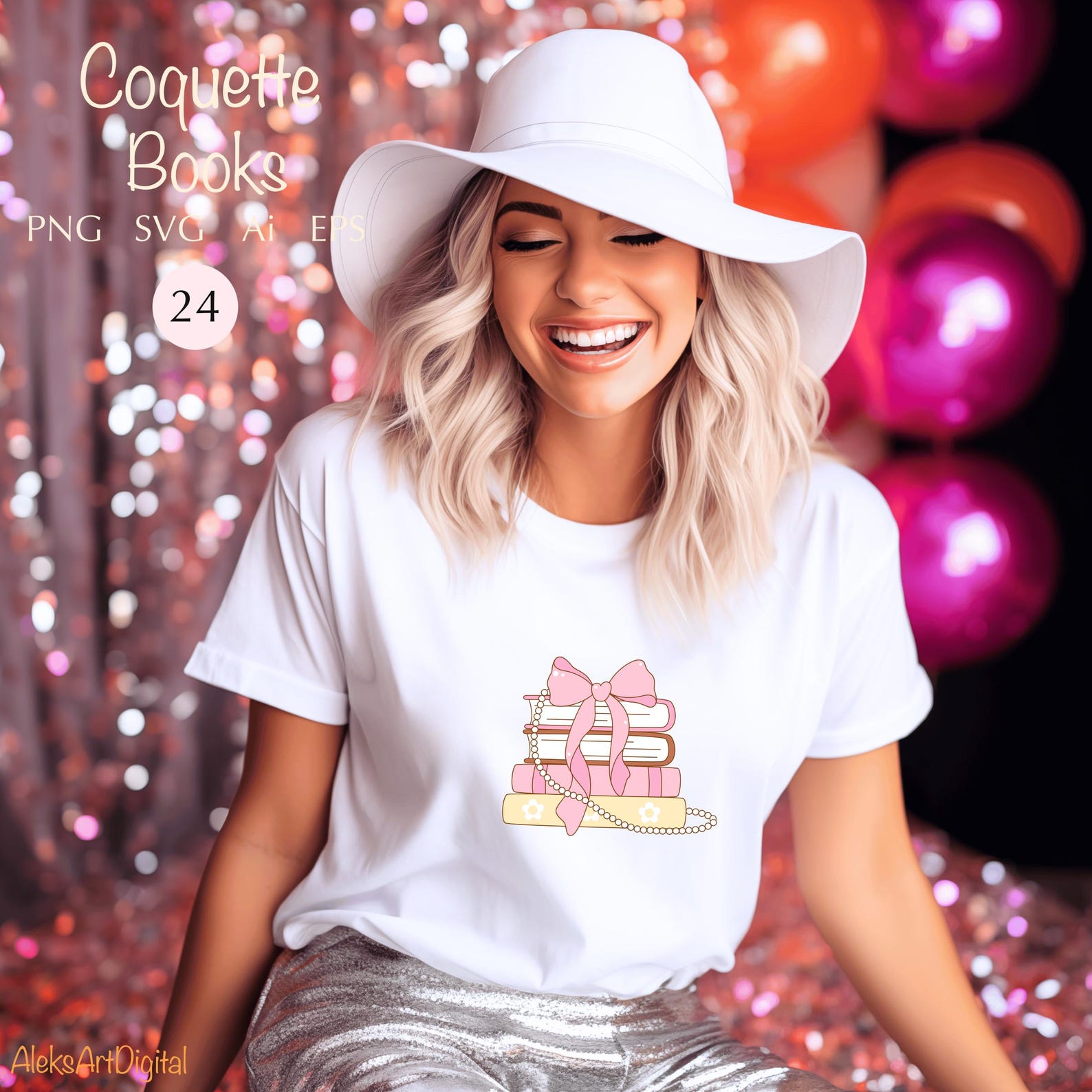 Coquette Books 24 SVG Clipart With Cute Pink Bows PNG Roses Pearl Beads ...