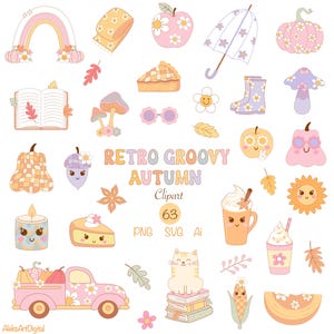 Retro Autumn Clipart SVG, Cozy Autumn Baby Clip Art in Pastel Colors ...