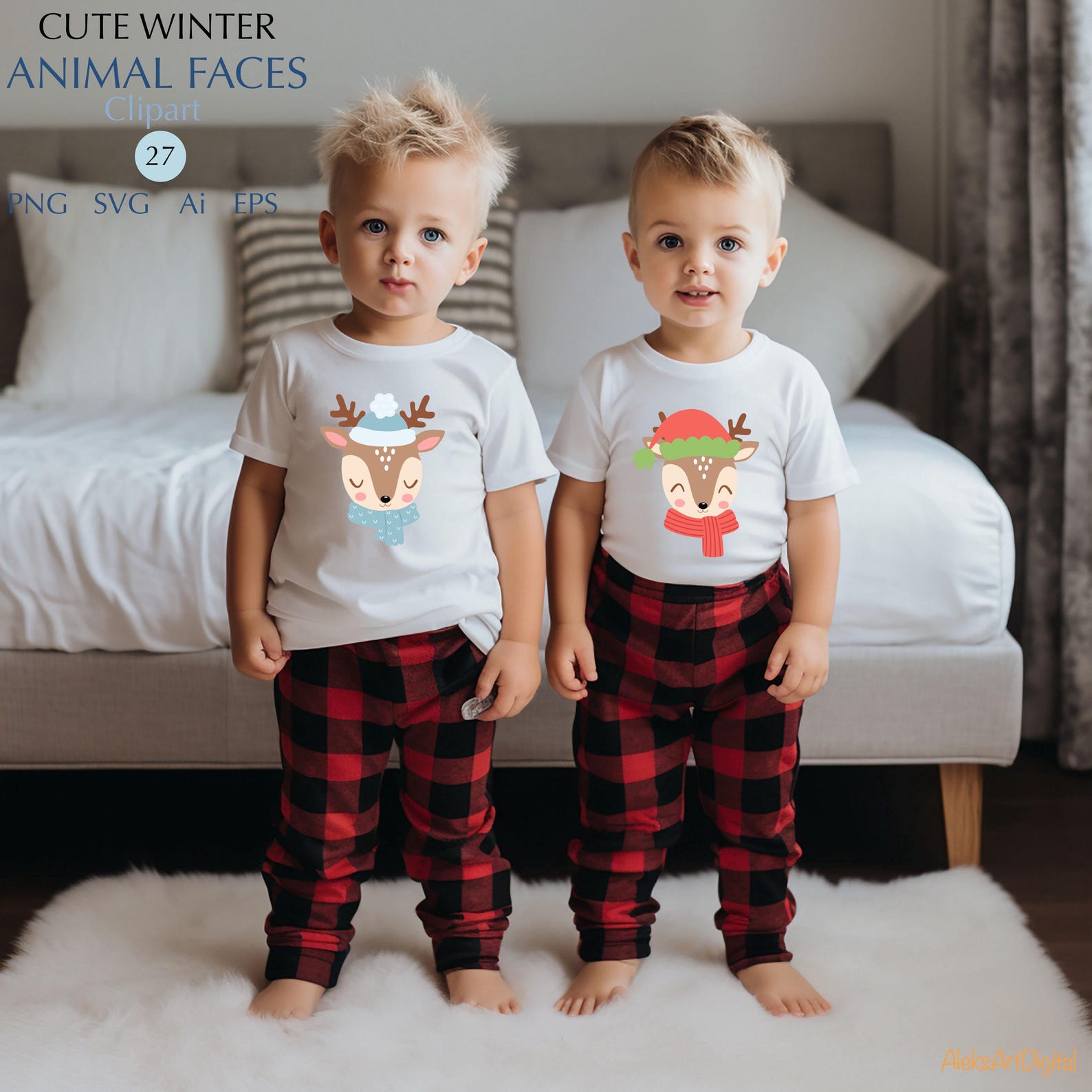 Christmas Animal Faces Clipart: 27 Winter Vector Images (PNG, SVG) - Etsy