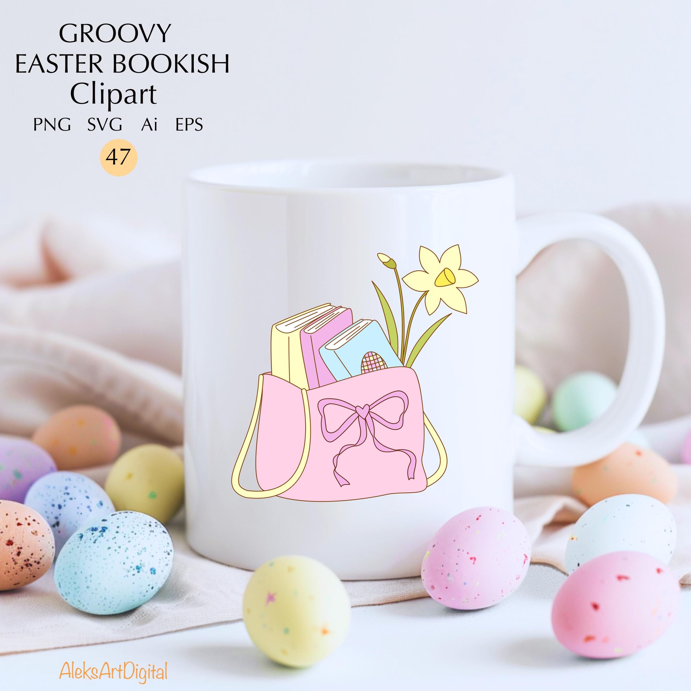 Groovy Easter Bookish Clipart: Pastel Bunnies, Books, Eggs (digital ...