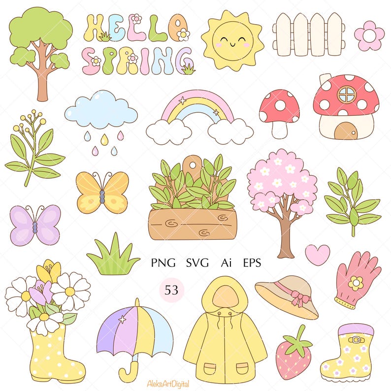 Spring Animals Clipart, Frog, Flowers, Insects (png, Svg, Ai, Eps) - Etsy