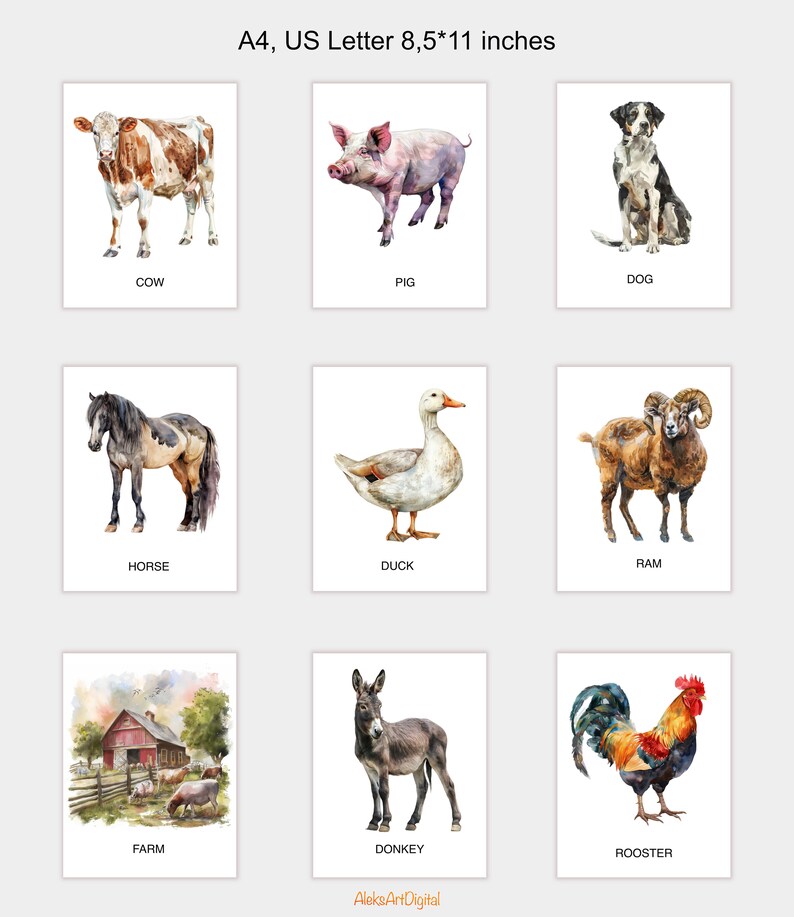 Printable Farm Animals Flashcards GPEG Montessori Flash Cards PDF ...