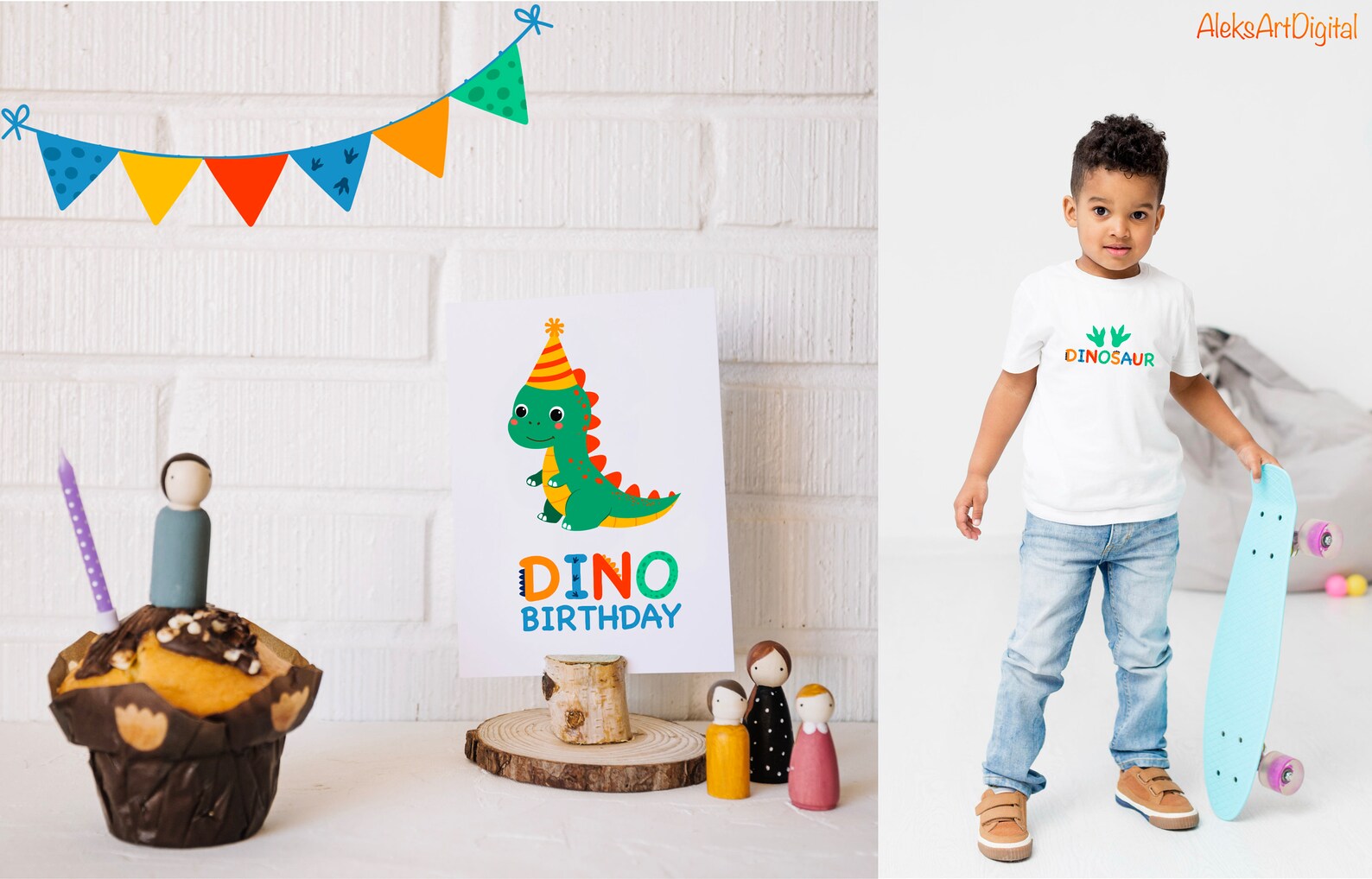 Dinosaur Birthday Clip Art SVG, Baby Dinosaur Bundle for Children's ...