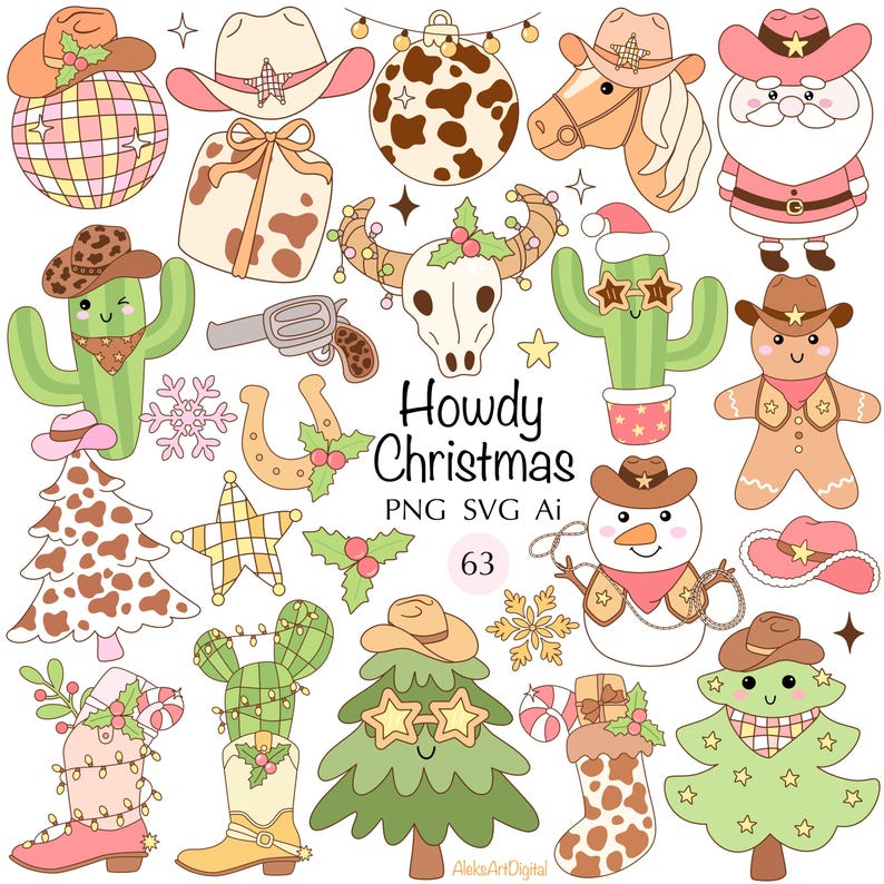 Cowboy Christmas Clipart: Western Holiday PNG SVG Ai (63 Elements) - Etsy