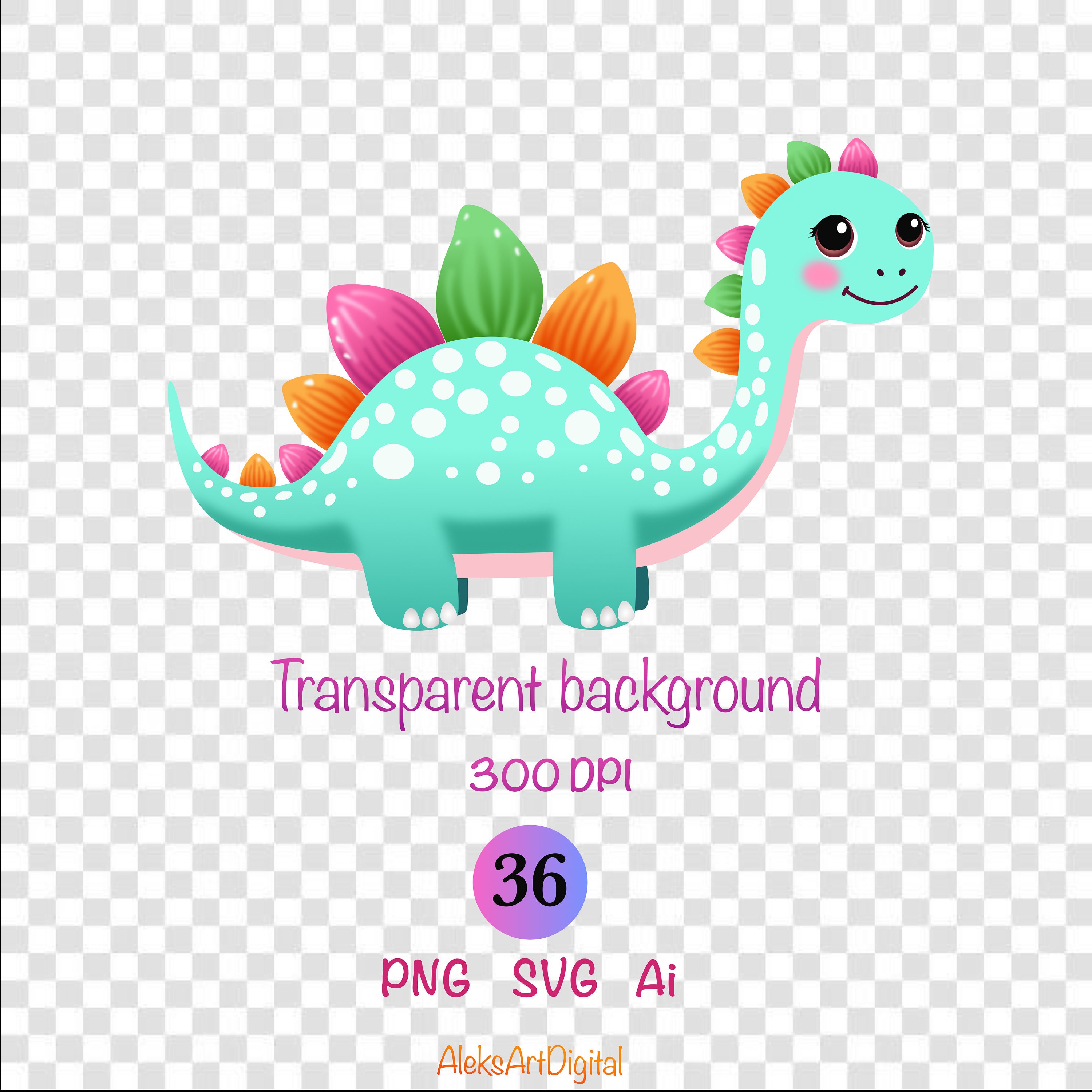 Dinosaur Clip Art 36 PNG, Dinosaurs Bundle in Watercolor Style SVG ...