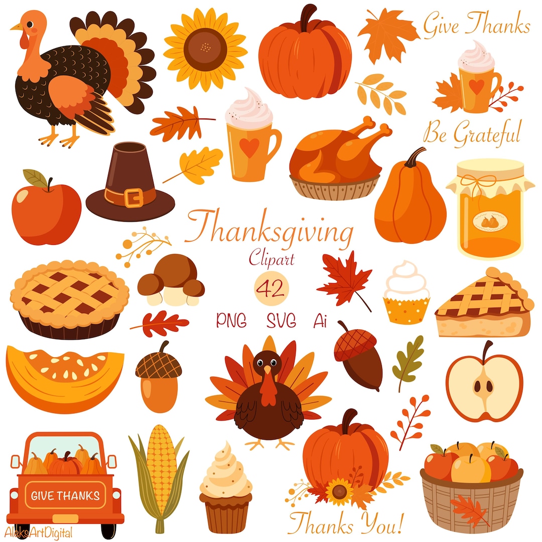 Thanksgiving Clipart: Autumn Graphic Elements, Vector Bundle (PNG, SVG ...