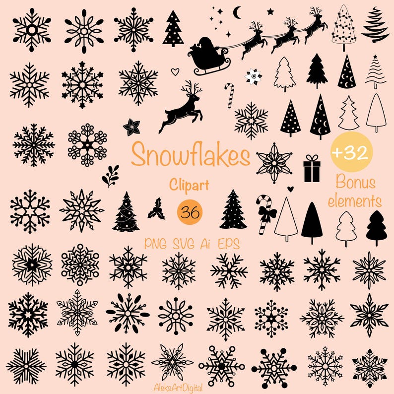 Christmas Snowflake SVG Bundle: Holiday Clipart (digital Download) - Etsy
