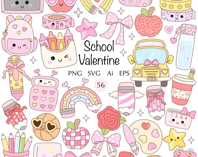 School Supplies Clipart - Valentine's Day Clip Art - Commercial Use ...