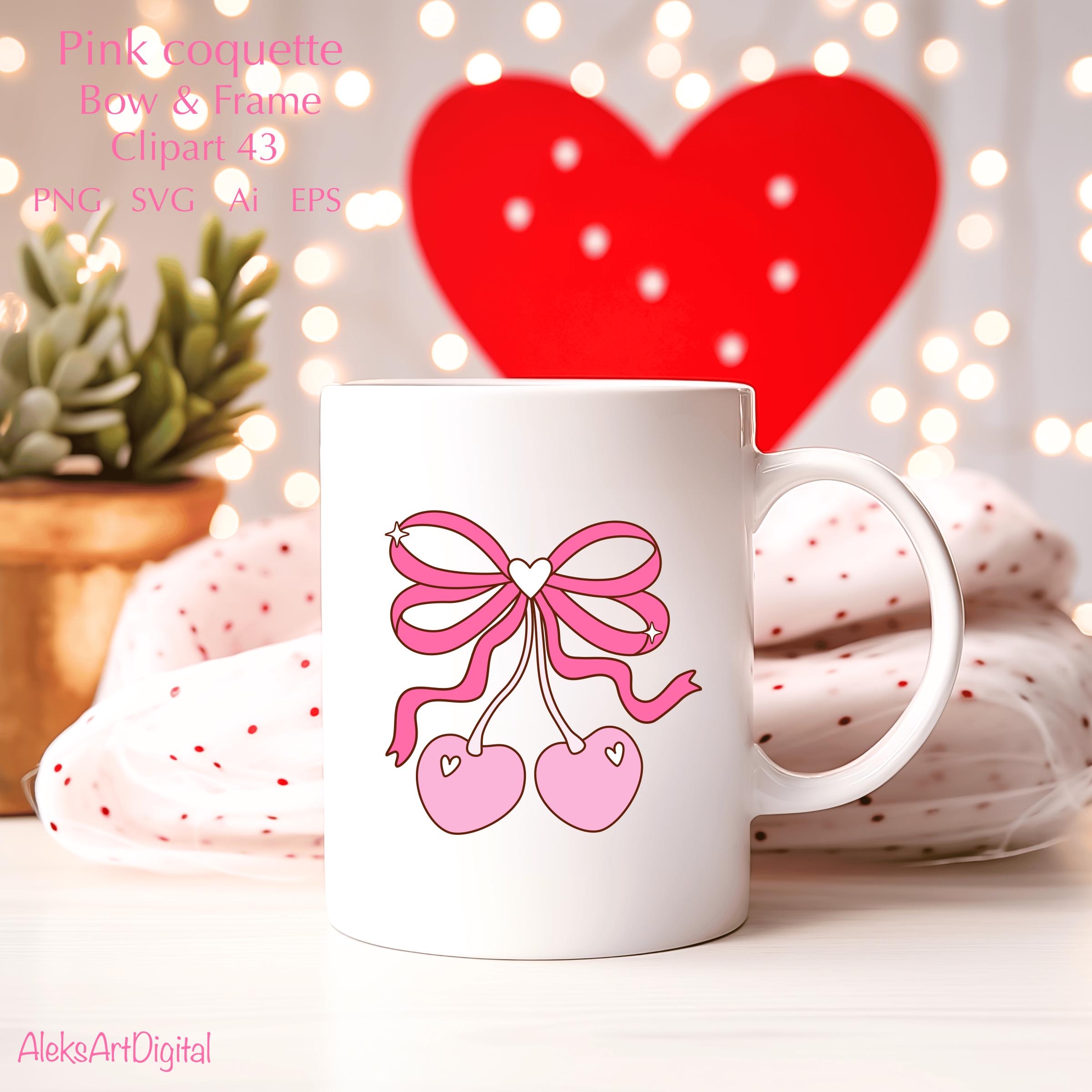 Pink Coquette Bow Clipart: Cherry & Strawberry Ribbon Frames (SVG, PNG ...