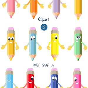 Smiling Pencils Clipart: Children's Stickers, PNG, SVG, AI (digital ...