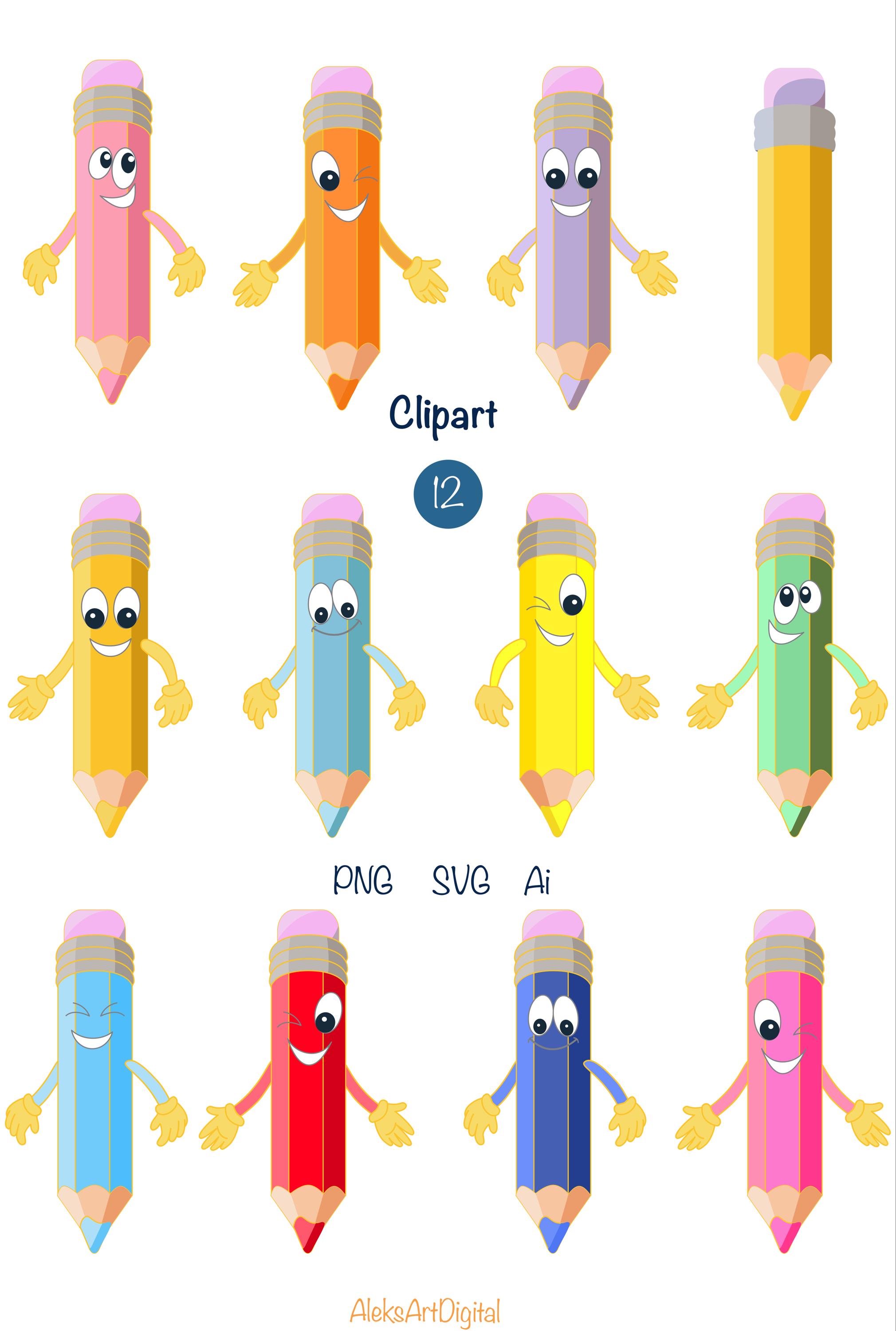 Colored Pencils Set, Stickers for Children, Hand Drawing in PNG, Ai ...