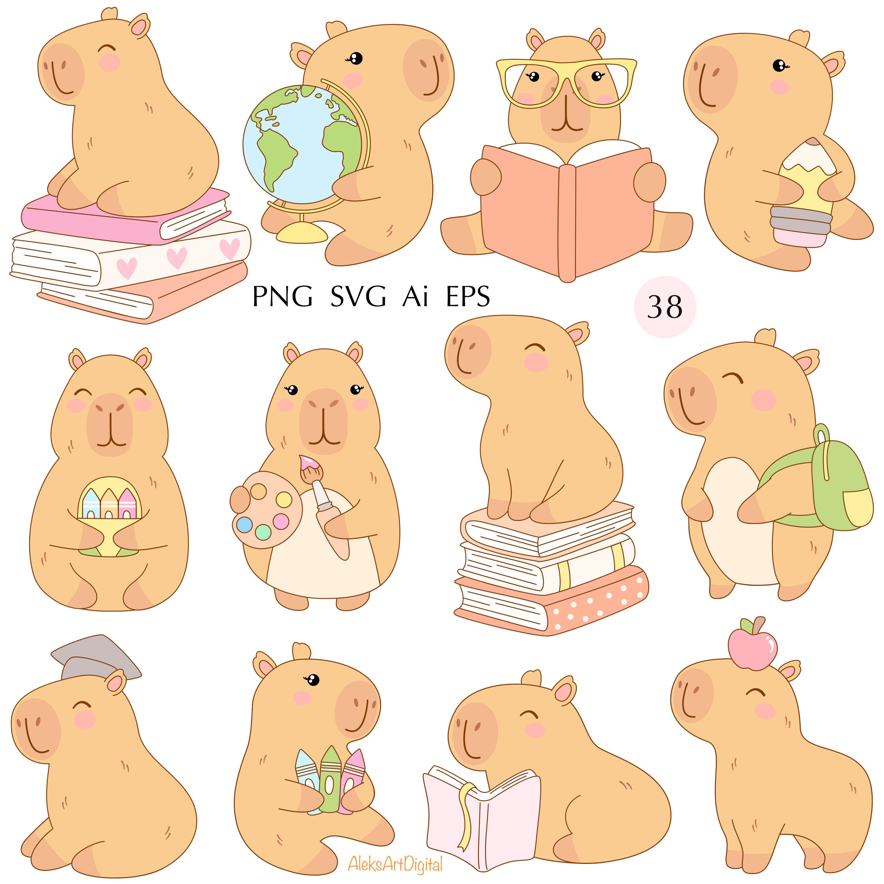School Capybara Clipart SVG, Kawaii Kids Learning (digital Download) - Etsy