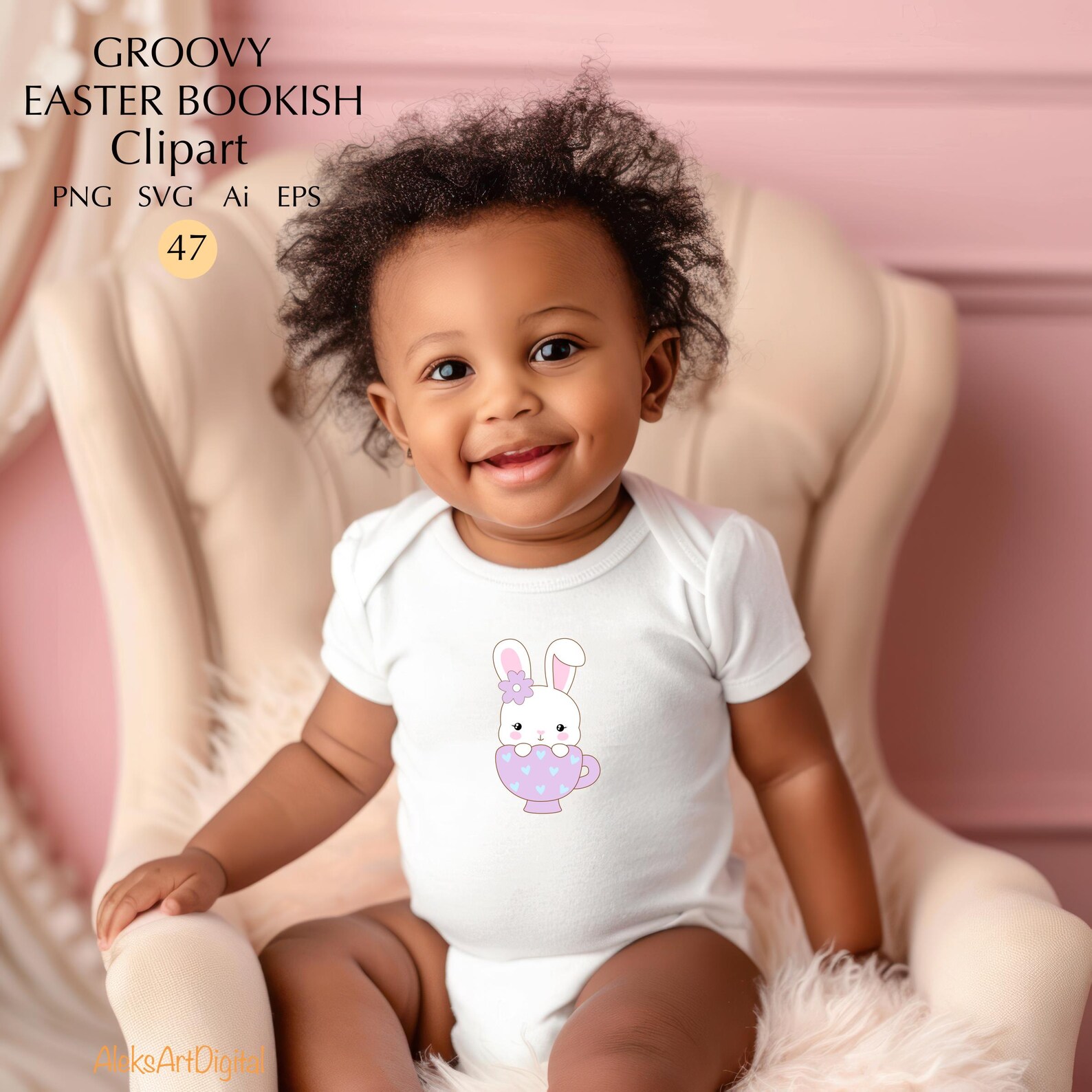 Groovy Easter Bookish Clipart: Pastel Bunnies, Books, Eggs (digital ...
