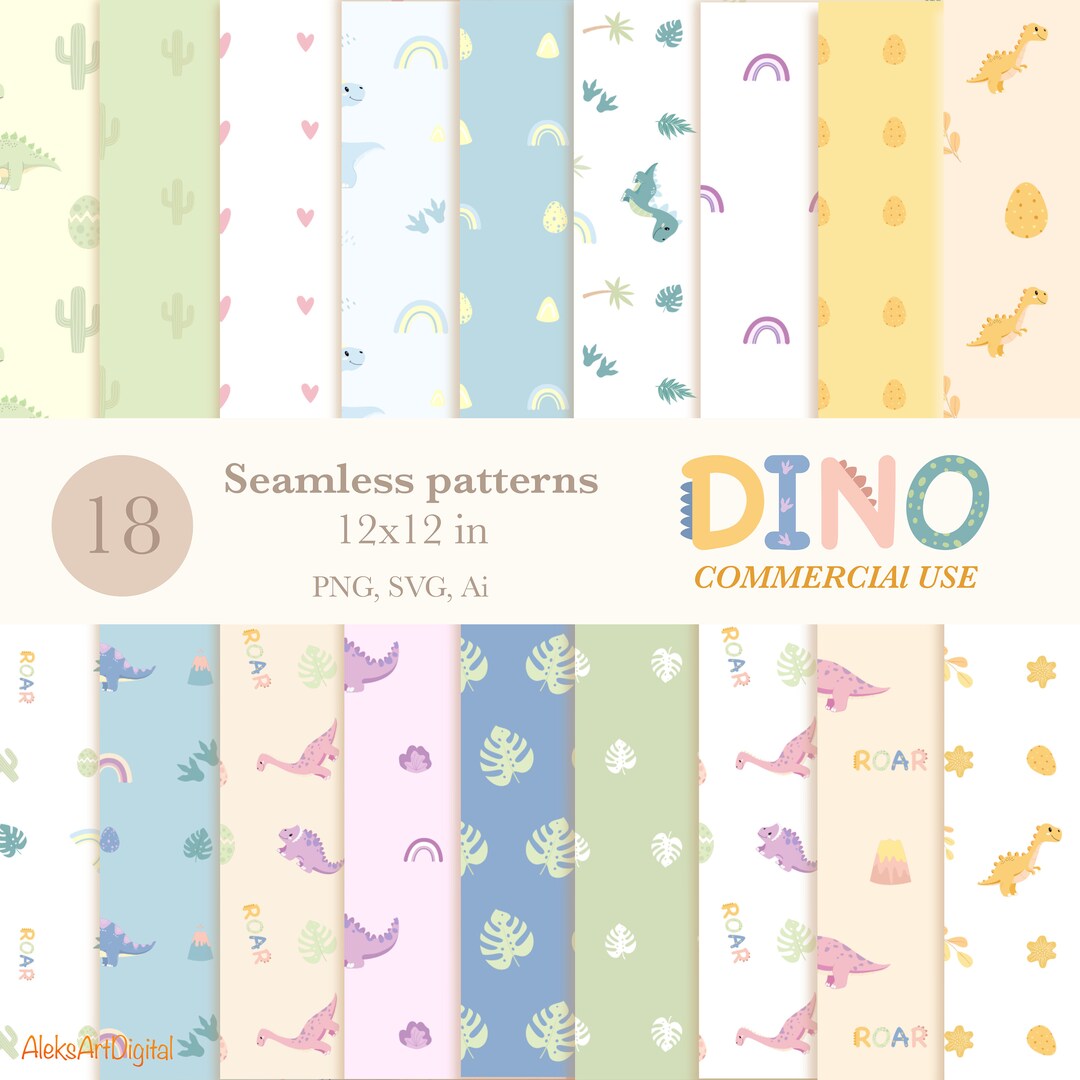 Dinosaur Seamless Pattern SVG in Pastel Colors Colorful Cute Graphic ...