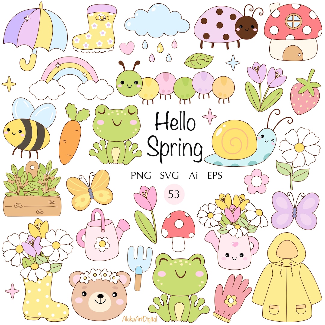 Spring Animals Clipart, Frog, Flowers, Insects (png, Svg, Ai, Eps) - Etsy