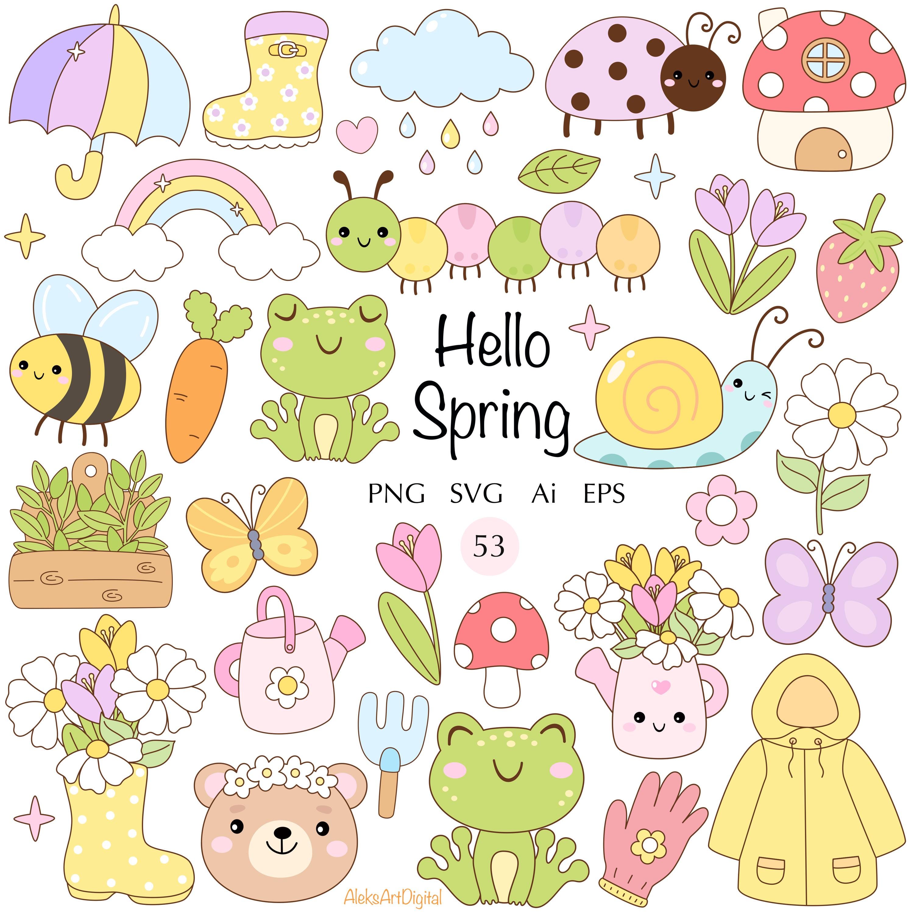 Spring Animals Clipart, Frog, Flowers, Insects (png, Svg, Ai, Eps) - Etsy