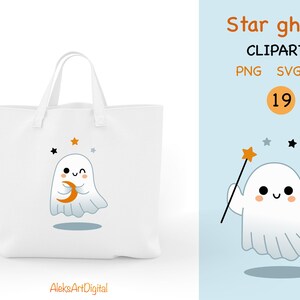 Ghost Star Clipart SVG, Set of Cute Cartoon Ghosts for Halloween PNG ...