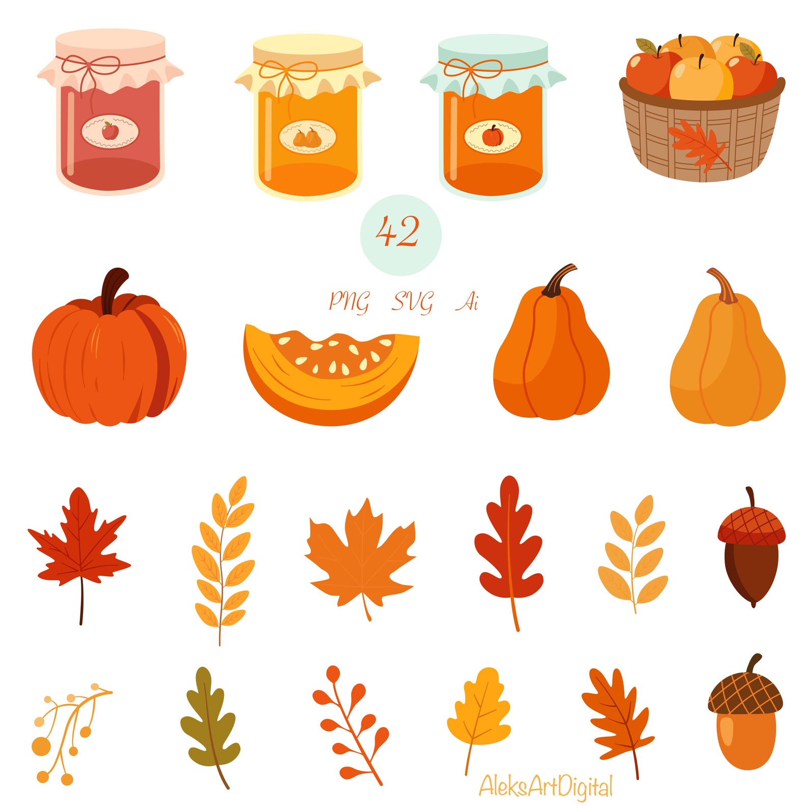 Thanksgiving Clipart: Autumn Graphic Elements, Vector Bundle (PNG, SVG ...