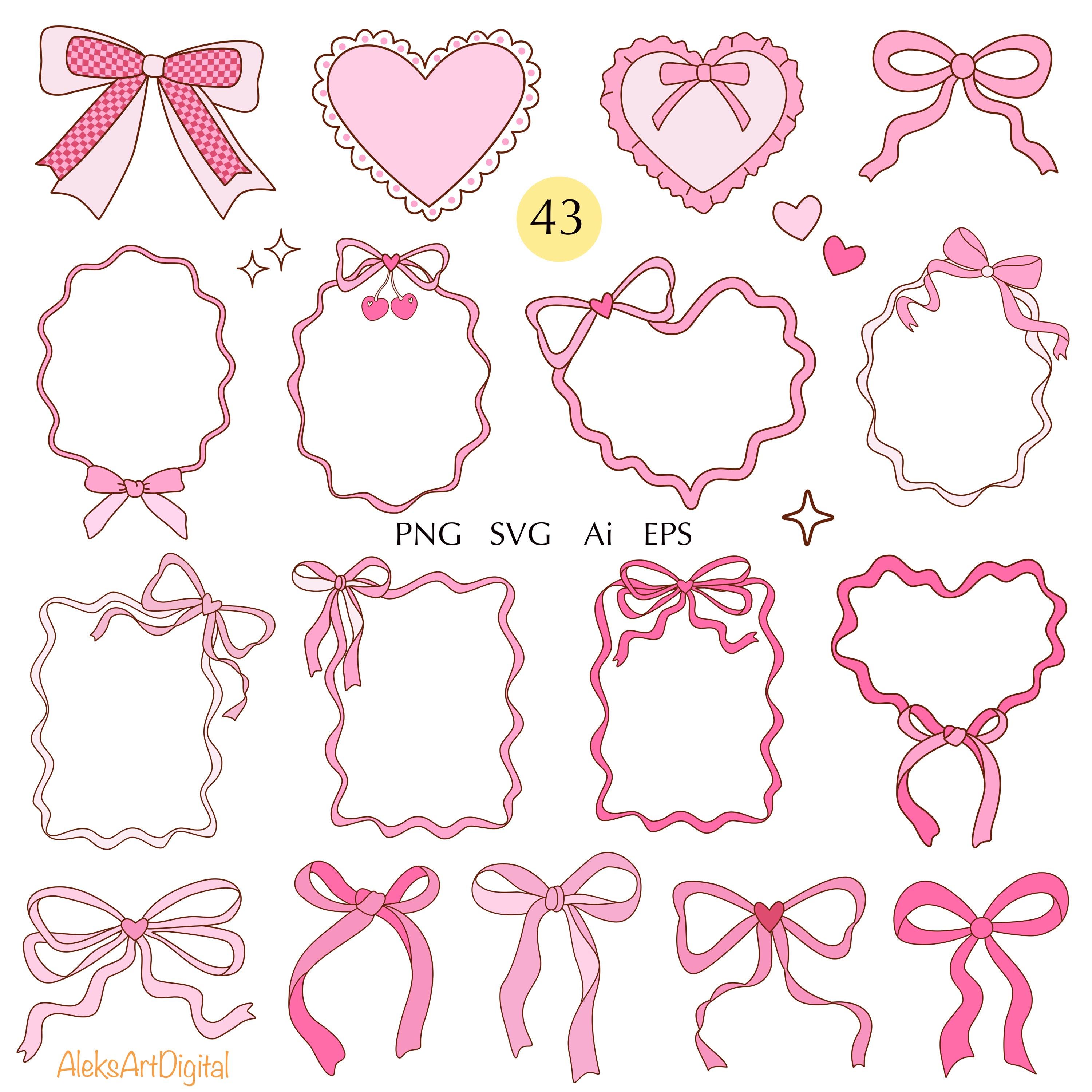 Pink Coquette Bow Clipart: Cherry & Strawberry Ribbon Frames (SVG, PNG ...