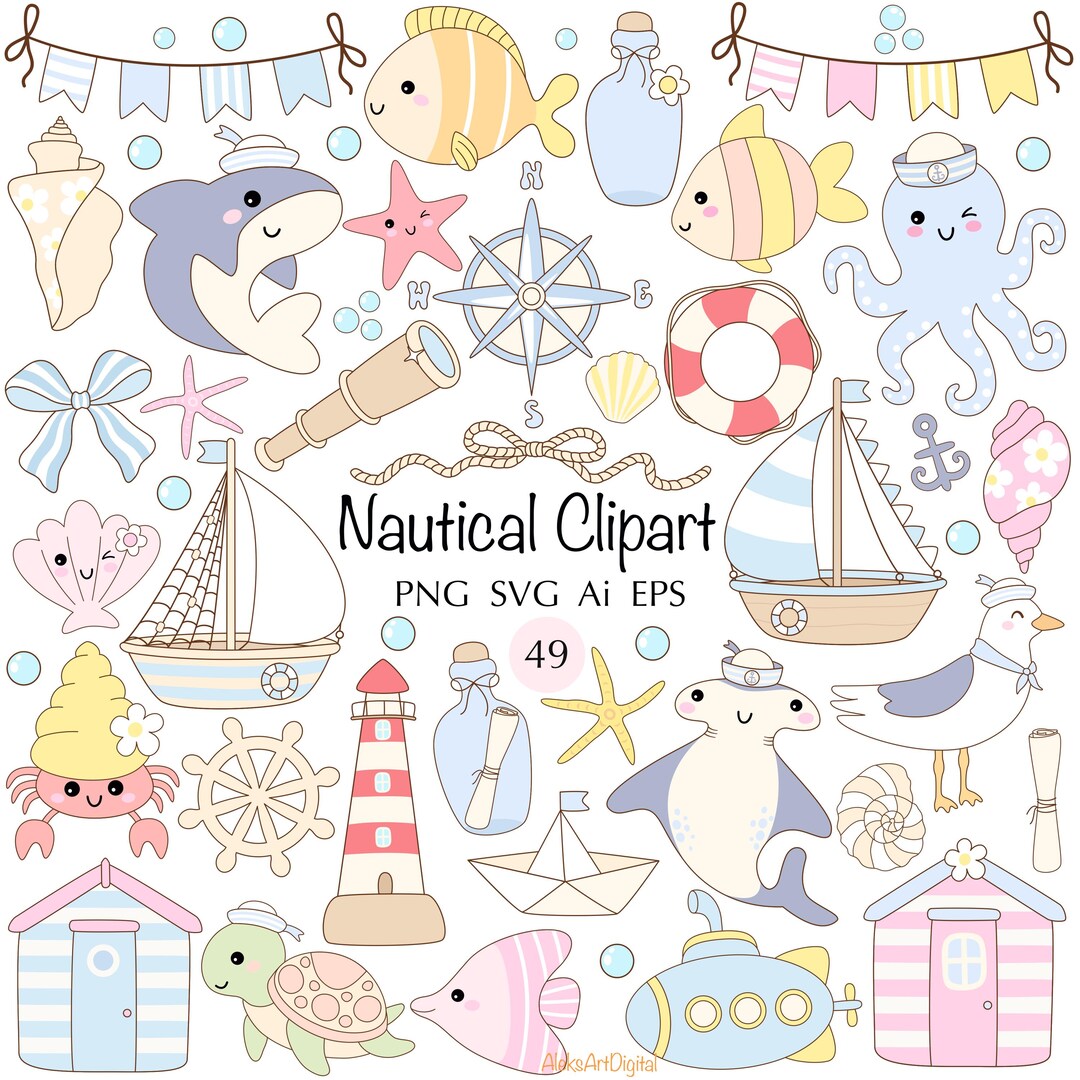 Nautical Summer Clipart 49 SVG Cute Baby PNG Kawaii Ocean Animal Beach ...