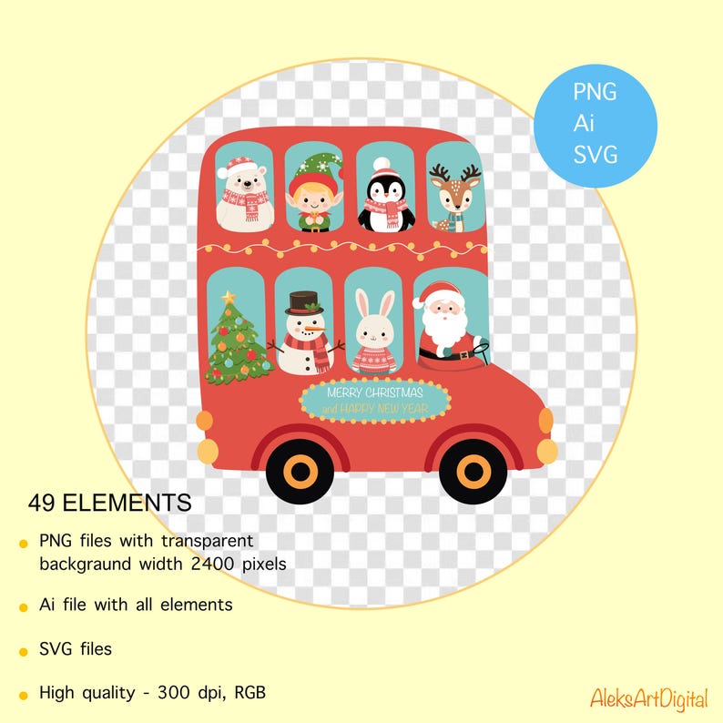 Cute Christmas Clipart, New Year Animals, Window Decor (SVG, PNG) - Etsy